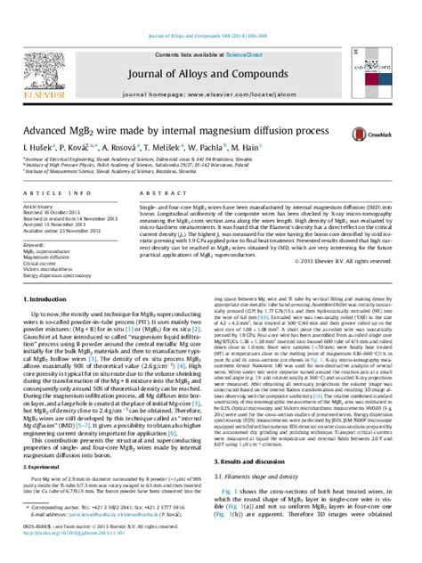 Pdf Advanced Mgb2 Wire Made By Internal Magnesium Diffusion Process