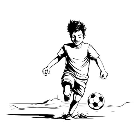 Футболист пинает мяч в воду Векторная иллюстрация Премиум векторы