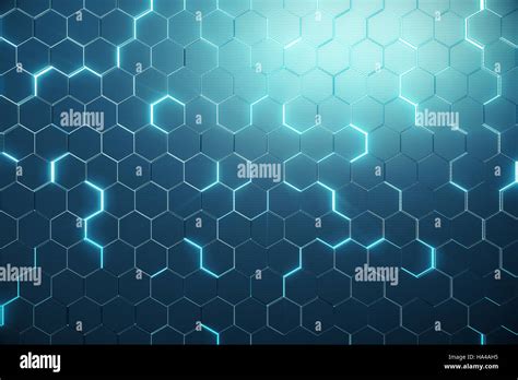 Abstract Blue Of Futuristic Surface Hexagon Pattern With Light Rays 3d