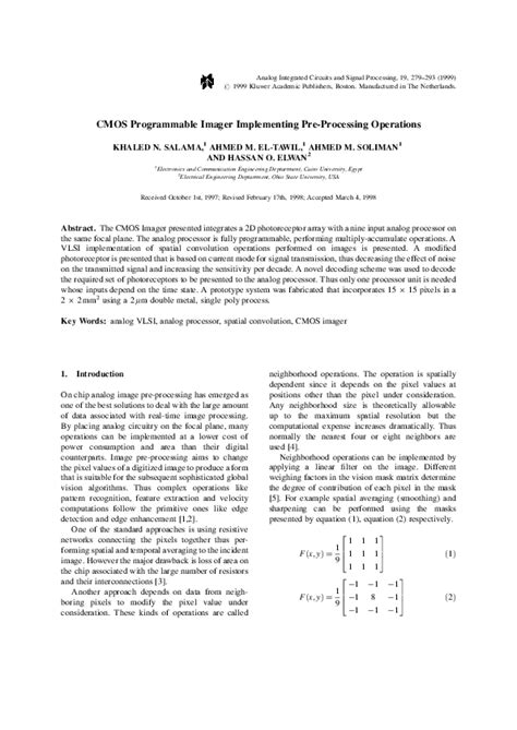 Pdf Cmos Programmable Imager Implementing Pre Processing Operations