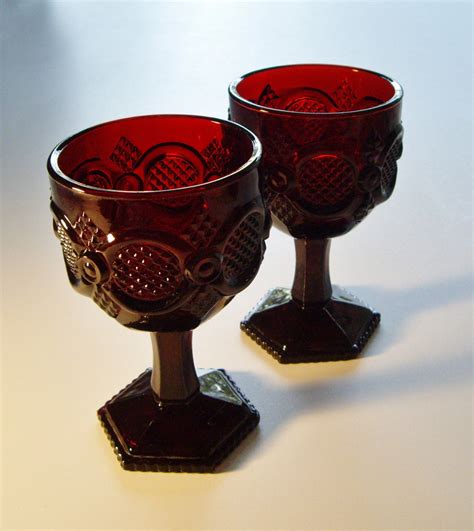Vintage Ruby Red Wine Goblets Or Glasses Avon Cape By Vintagerous