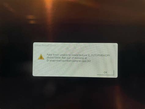 Fatal Error Eoutofmemory Visual Pinball Support Virtual Pinball