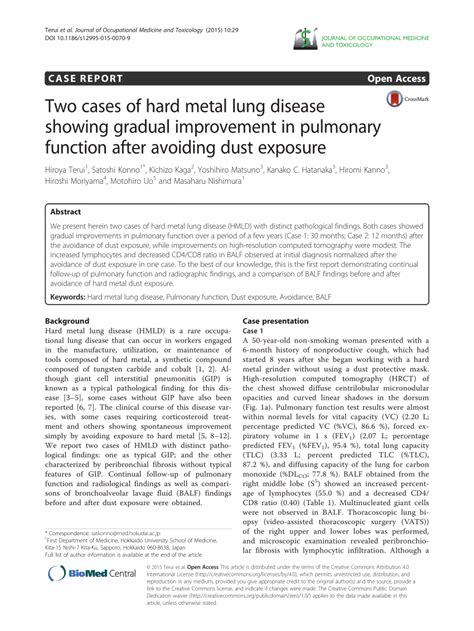 Pdf Two Cases Of Hard Metal Lung Disease Showing Gradual Improvement In Pulmonary Function