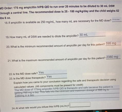 Solved Md Order 175 Mg Ampicillin Ivpb Qid To Run Over 20