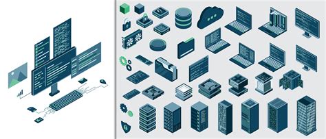 Set Of Isometric Computer Technology Isometric Set Server Equipment