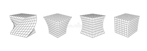 Set Of Deformed Wireframe Cube From Different Sides Vector Abstract