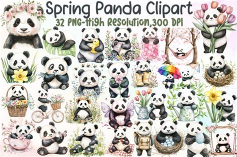 Cute Spring Panda Clipart Graphic By Sublimation Artist · Creative Fabrica