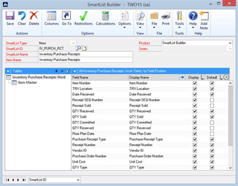 Inventory Purchase Receipts Smartlist Builder Template Eone Solutions