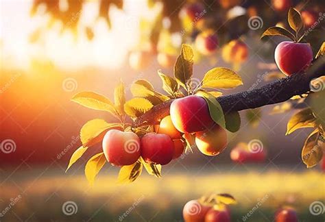 Apple Tree On Blurred Background Generative Ai Design Stock