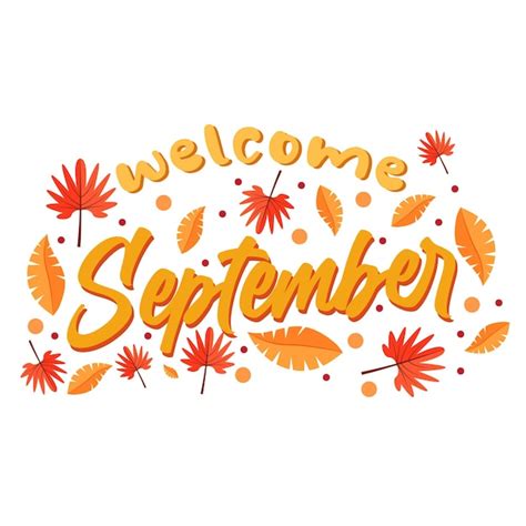 Texto De Septiembre Tipografía De Letras A Mano Con Hojas De Otoño
