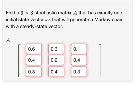 Solved Find A 3×3 ﻿stochastic Matrix A That Has Exactly One