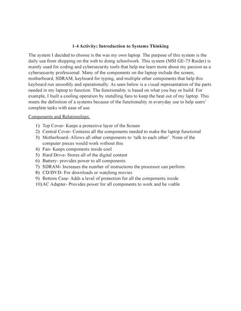 1 4 Activity Introduction To Systems Thinking The Purpose Of This System Is The Daily Use