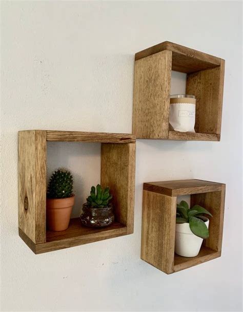 Floating Cube Shelf Medium Quality Wood Shelf Hanging Plant Display