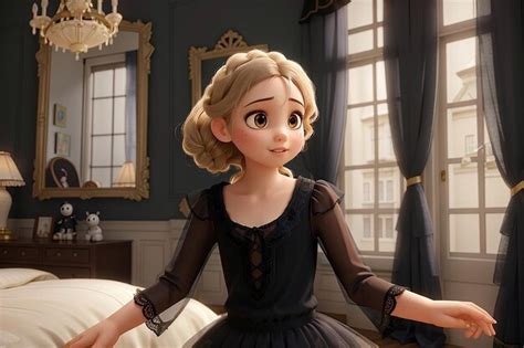 Premium Photo Low Brow Art 8 Yr Old Girl In Mansion Bedroom Dancing Dressed In Black Velvet