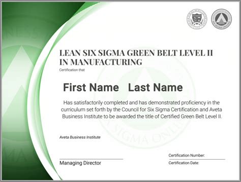 Lean Six Sigma Green Belt Level Ii Certification In Manufacturing Inside Green Belt Certificate