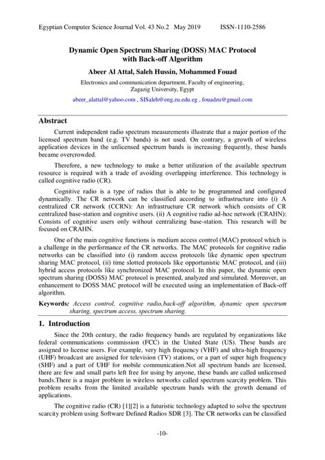 Pdf Dynamic Open Spectrum Sharing Doss Mac Protocol With Back Off