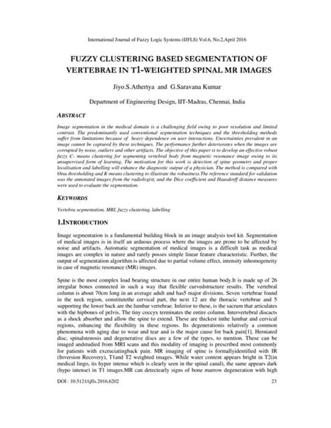 Fuzzy Clustering Based Segmentation Of Vertebrae In T1 Weighted Spinal