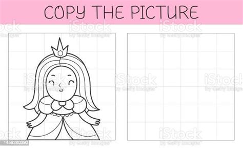 사진 복사는 공주와 아이들을위한 교육 게임입니다 귀여운 만화 캐릭터 공주 색칠하기 책 벡터 그림입니다 아이에 대한 스톡 벡터