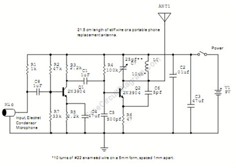 Two Transistors Wireless Microphone Fm Transmitter Electronic Circuit Diagram