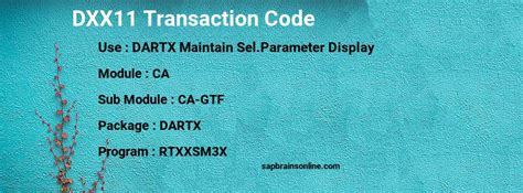 DXX11 SAP Tcode For DARTX Maintain Sel Parameter Display
