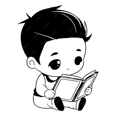 Милый мальчик читает книгу в изоляции на белом фоне Премиум Ai сгенерированный вектор