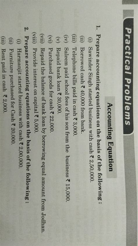 Practical Problems Accounting Equation 1 Prepare Accounting Equations On