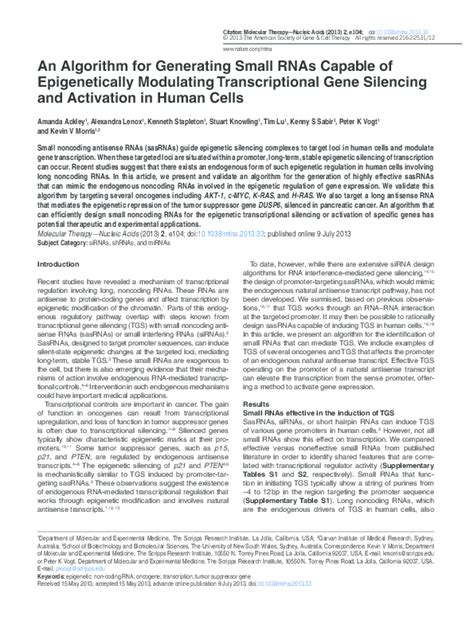 Pdf Algorithm For Designing Sasrnas In Gene Modulation