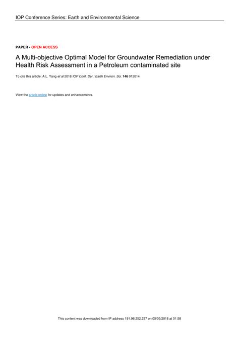 Pdf A Multi Objective Optimal Model For Groundwater Remediation Under Health Risk Assessment