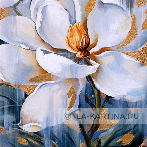 Купить Картина Белый цветок с золотом композиция 3 авторская картина для интерьера «Ла