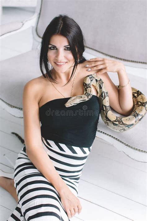 Young Brunette With A Snake Python Stock Image Image Of Face Female