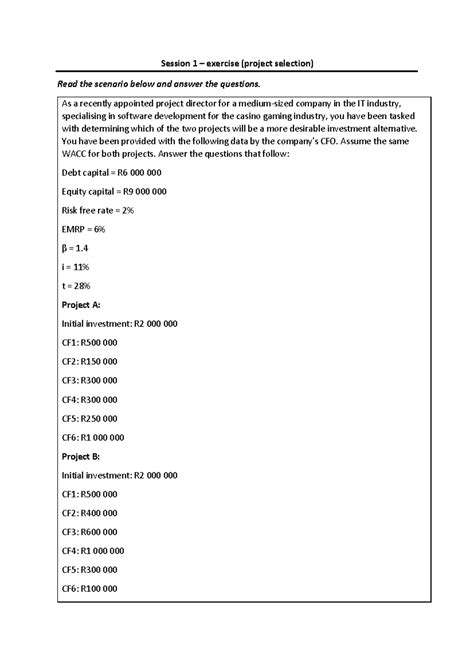 Pdba Session 1 Exercise Project Selection Session 1 Exercise