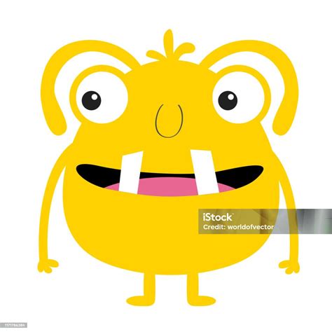 몬스터 옐로우 실루엣 두 눈 치아 혀 손 귀여운 만화 가와이 무서운 재미있는 캐릭터 베이비 컬렉션 즐거운 할로윈 보내세요 흰색 배경입니다 격리 플랫 디자인 0명에 대한 스톡