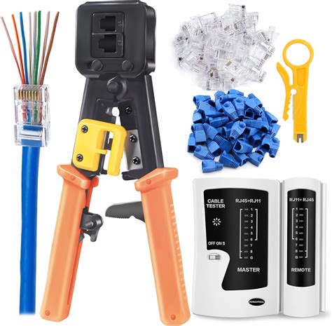 Rj45 Crimp Tool Ethernet Crimper For Rj45 Cat6 Cat5 Cat5e Pass Through Connectors And Rj12 Plug