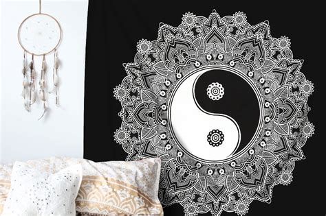 Black And White Tapestry Yin Yang Tapestry Wall Hanging Mandala