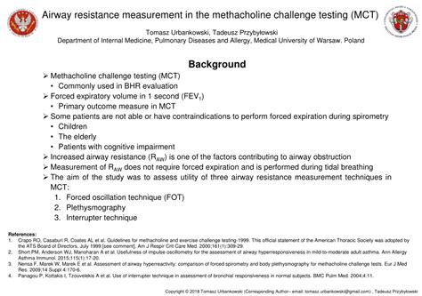 Pdf Airway Resistance Measurement In The Methacholine Challenge Testing Mct