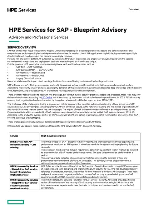 Hpe Blueprint Advisory Service For Sap