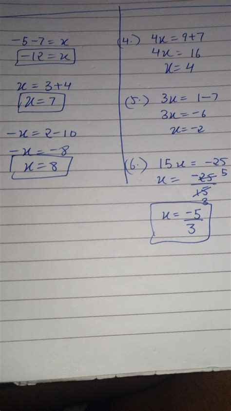 Question Solve Each Equation For X 1 5 X 7 2 X 4 3 3 10 X 2 4 4x 7 9 5