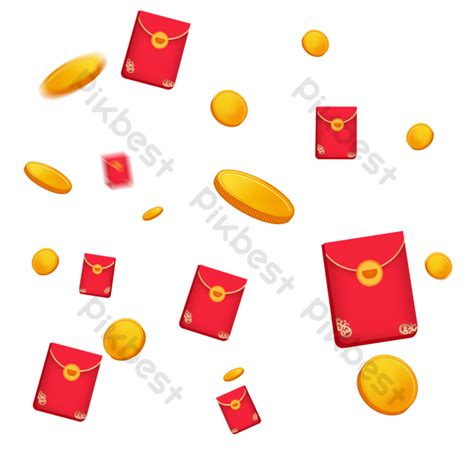 Floating Red Envelope Gold Coin Png Element Psd Png Images Free Download Pikbest