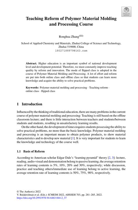 pdf teaching reform of polymer material molding and processing course