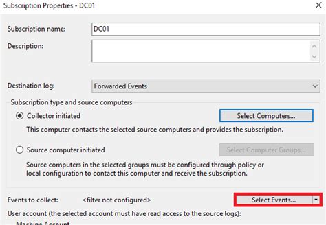 active directory configuring event log subscriptions forwarding