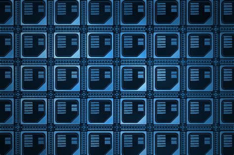 컴퓨터 서버 개념입니다 블루 키에 마이크로 칩 Cpu의 행 실리콘 웨이퍼 3d 렌더링 제조에 대한 스톡 사진 및 기타 이미지