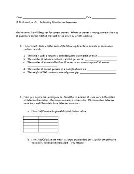 IB Math AA SL Probability And Binomial Distribution Quiz TPT