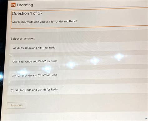 Solved In Learning Question 1 Of 27 Which Shortcuts Can You Use For Undo And Redo Select An