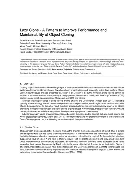 Pdf Lazy Clone A Pattern To Improve Performance And Maintainability Of Object Cloning