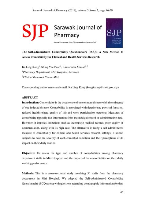 Pdf The Self Administered Comorbidity Questionnaire Scq A New