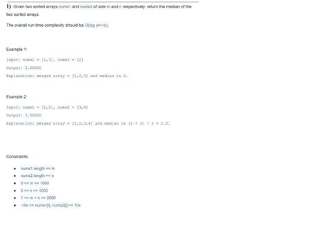 Solved 1 Given Two Sorted Arrays Nums 1 And Nums 2 Of Size