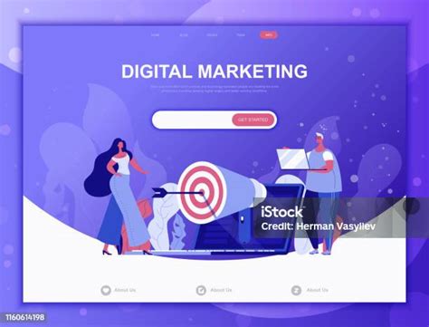 웹 사이트 및 모바일 앱 개발을위한 디지털 마케팅 평면 개념 벡터 일러스트 템플릿 플랫 방문 페이지 템플릿입니다 간판에 대한