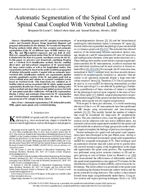 Pdf Automatic Segmentation Of The Spinal Cord And Spinal Canal