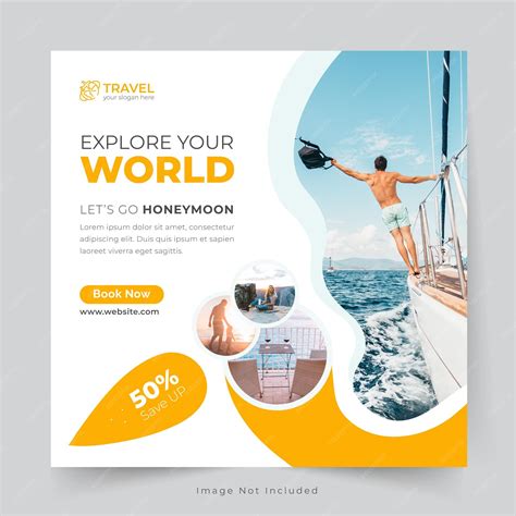 여행사 및 관광 스퀘어 배너 또는 소셜 미디어 게시물 템플릿 프리미엄 벡터