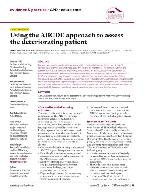 2017 Using The Abcde Approach To Assess The Deteriorating Patient